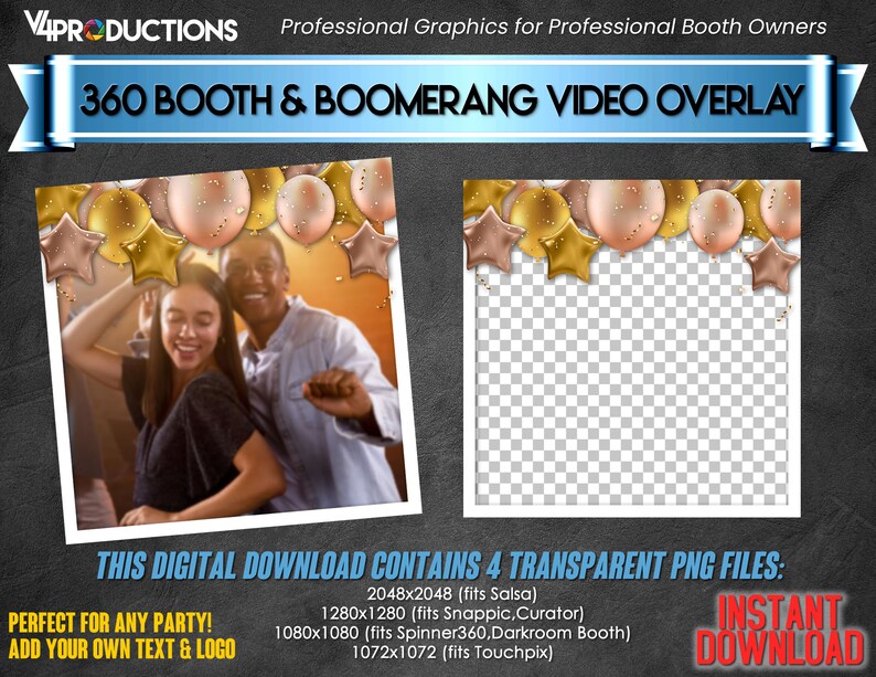 Gold & Blush Balloons 360 Booth Overlay for Touchpix Salsa Snappic ...