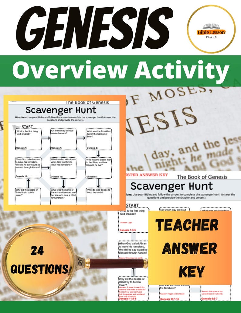 Genesis Overview Activity Scavenger Hunt Old Testament Bible Lesson ...