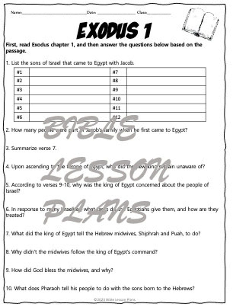 Exodus Comprehension Questions, Bible Study Guide for Chapters 1-5 ...
