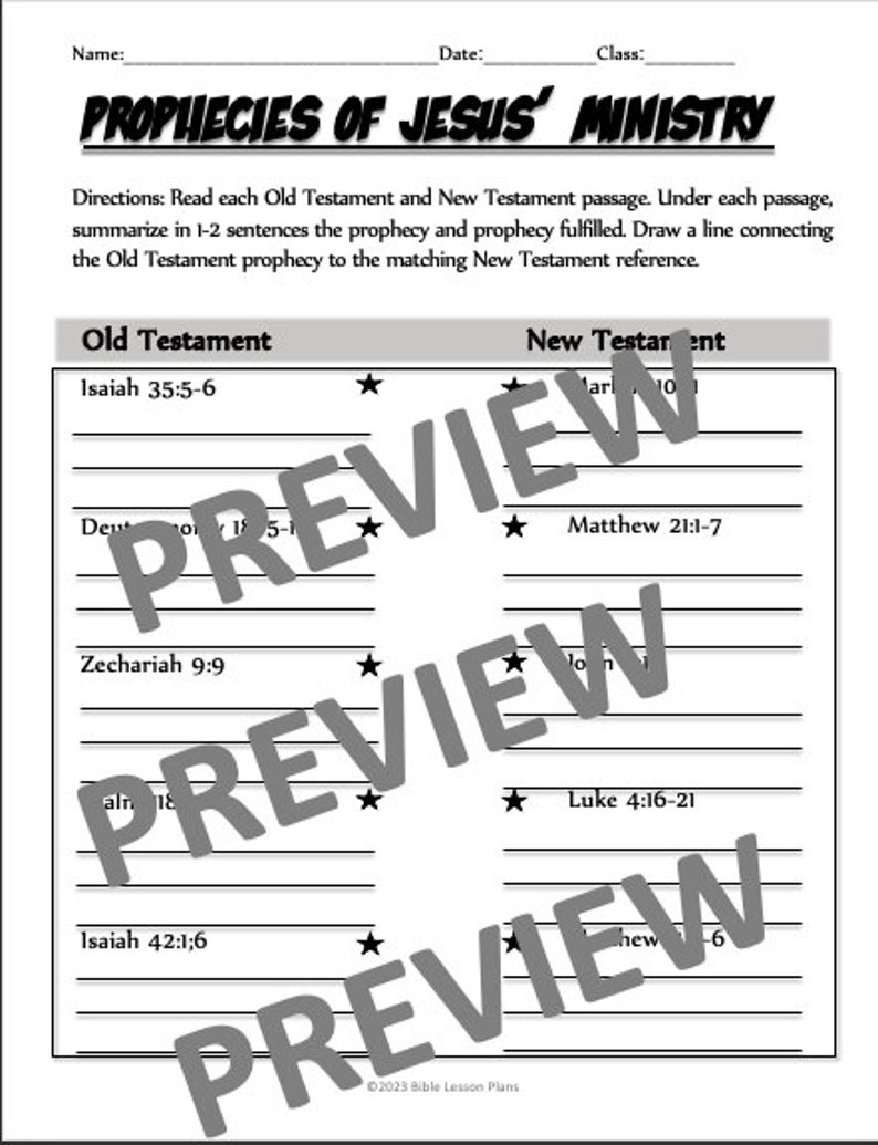 Jesus' Ministry Bible Activity: Old Testament Prophecies (printable) - Etsy