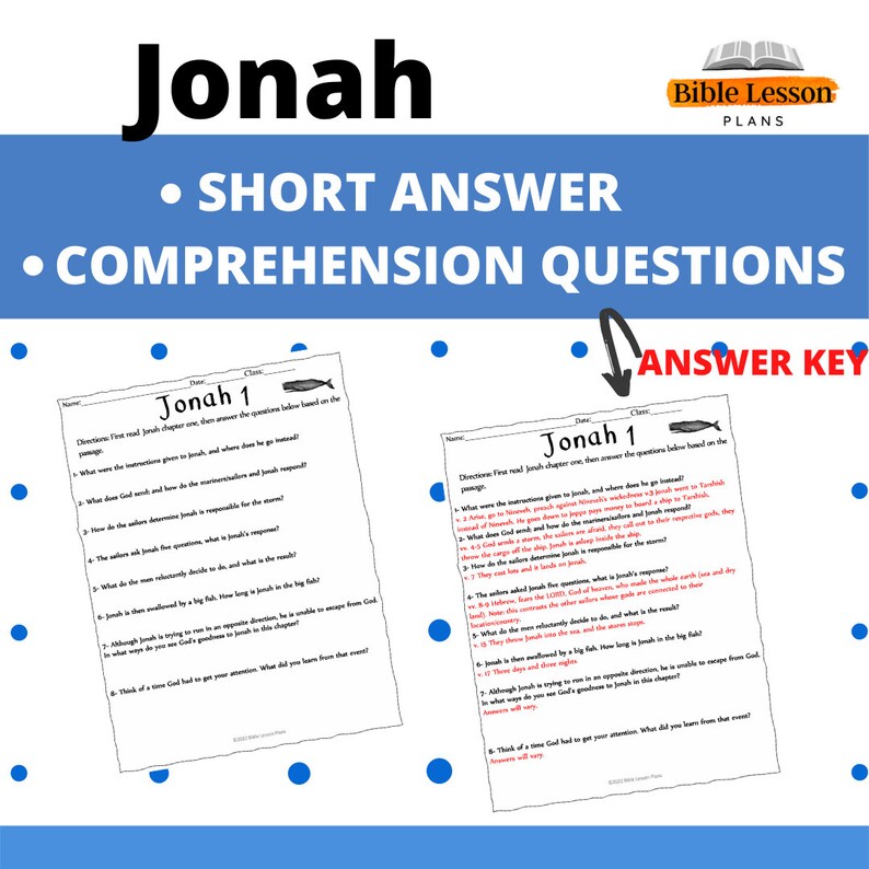 Book of Jonah Comprehension Questions, Educational Prints, Jonah Bible ...