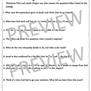 Book of Jonah Comprehension Questions, Educational Prints, Jonah Bible ...