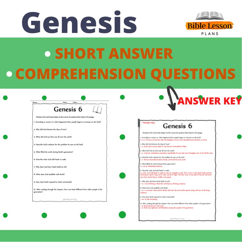 Genesis Bible Study: Noah's Ark, Comprehension Questions (chapters 6-10 ...