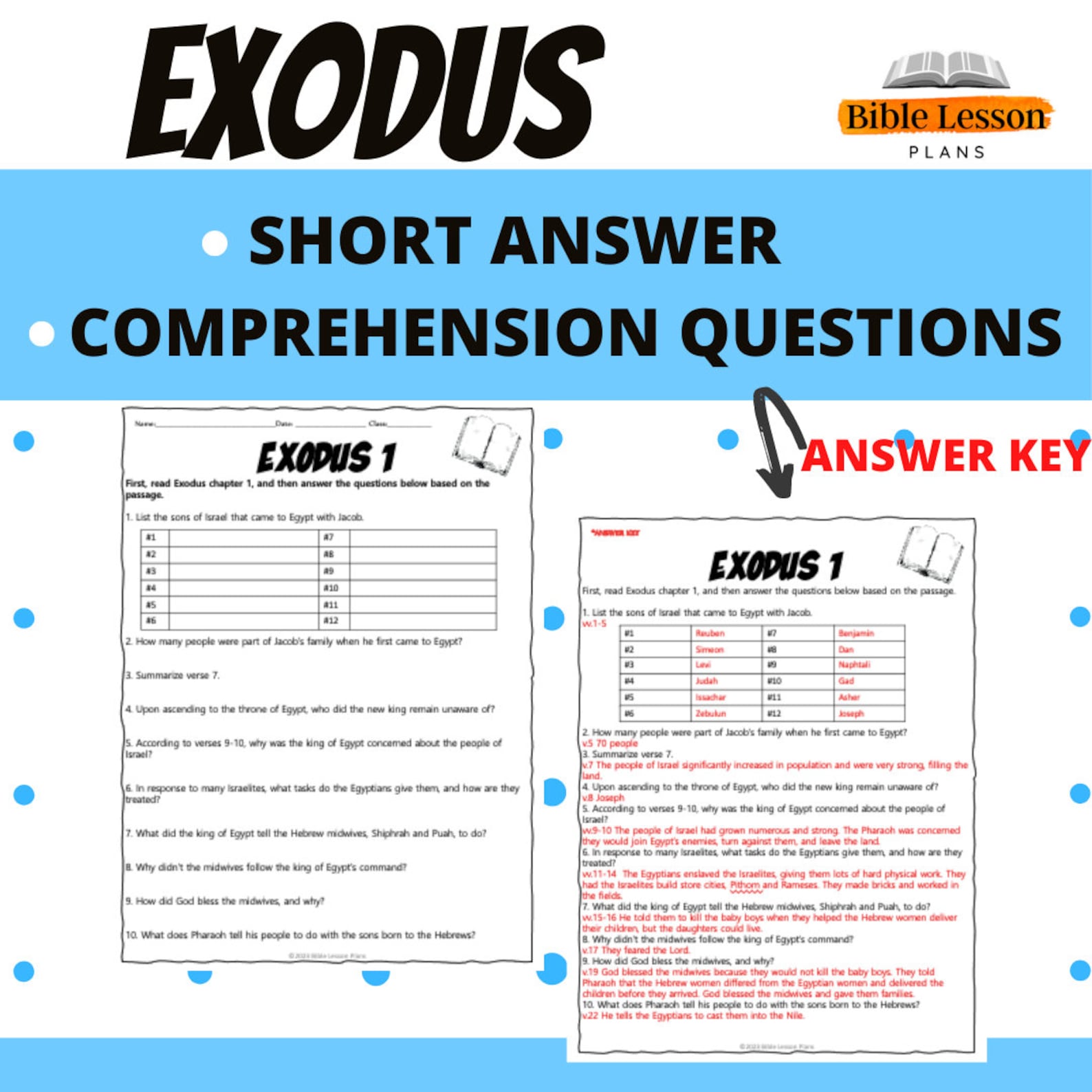 Exodus Comprehension Questions, Bible Study Guide for Chapters 1-5 ...