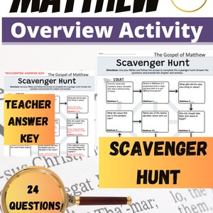 Gospel of Matthew Scavenger Hunt Activity: Bible Overview (24 Questions ...