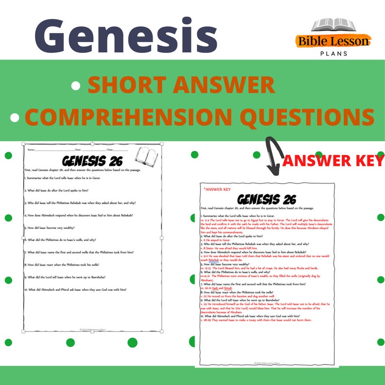 Genesis Bible Study: Chapters 26-30 Comprehension Questions - Etsy
