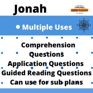 Book of Jonah Comprehension Questions, Educational Prints, Jonah Bible ...