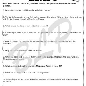 Exodus Chapters 6-10 Comprehension Questions: Bible Study Guide ...