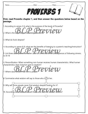 Proverbs Bible Study Questions Chapters 1-5, the Book of Proverbs ...