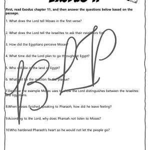 Exodus Bible Study: Chapters 11-15 Comprehension Questions - Etsy