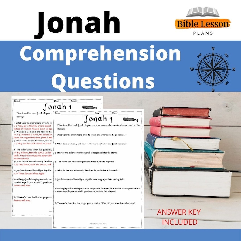 Book of Jonah Comprehension Questions, Educational Prints, Jonah Bible ...