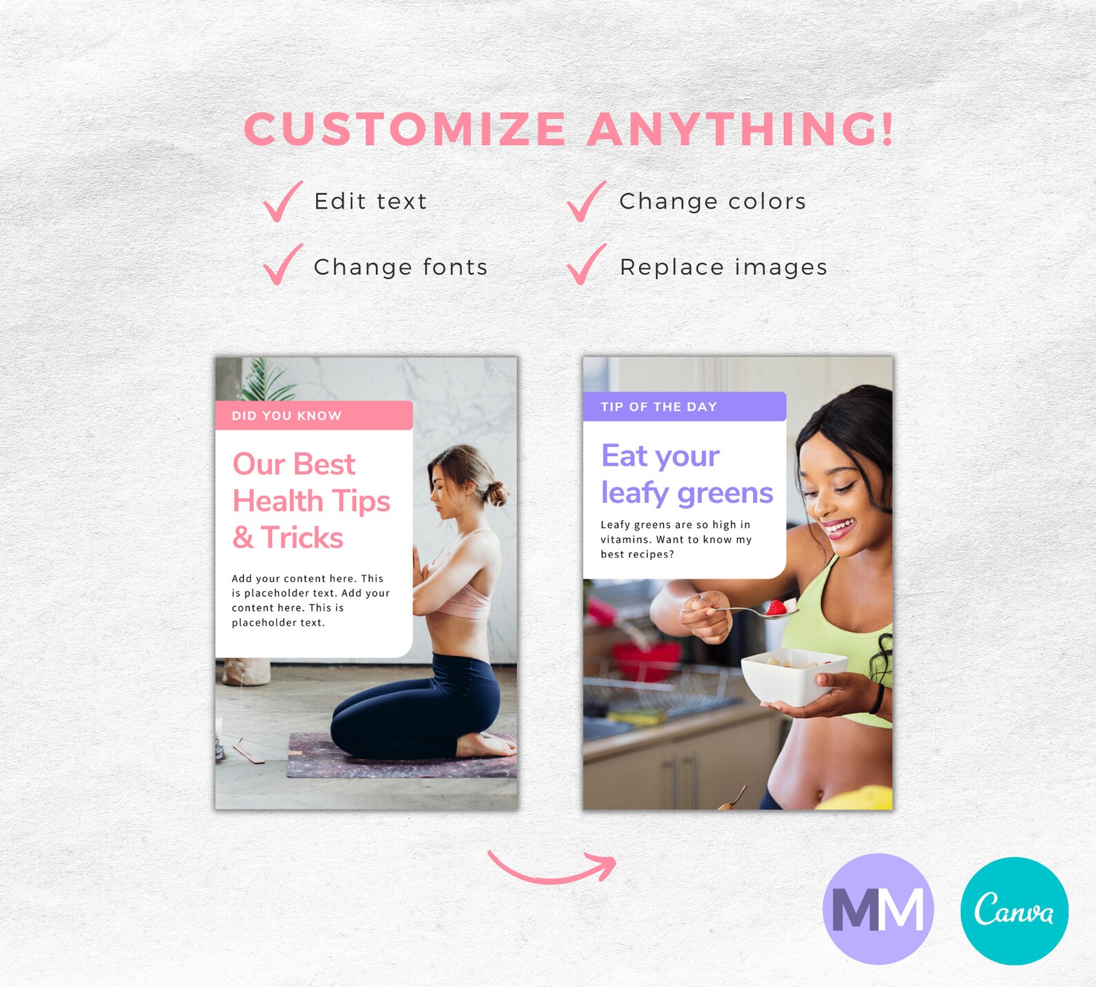 Wellness Pinterest Templates Canva, Pink Health Pins (digital Download ...