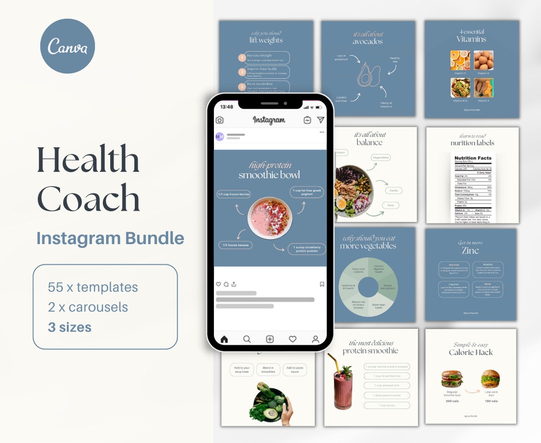 Health Coach Instagram Templates, Nutrition Canva Bundle (digital ...