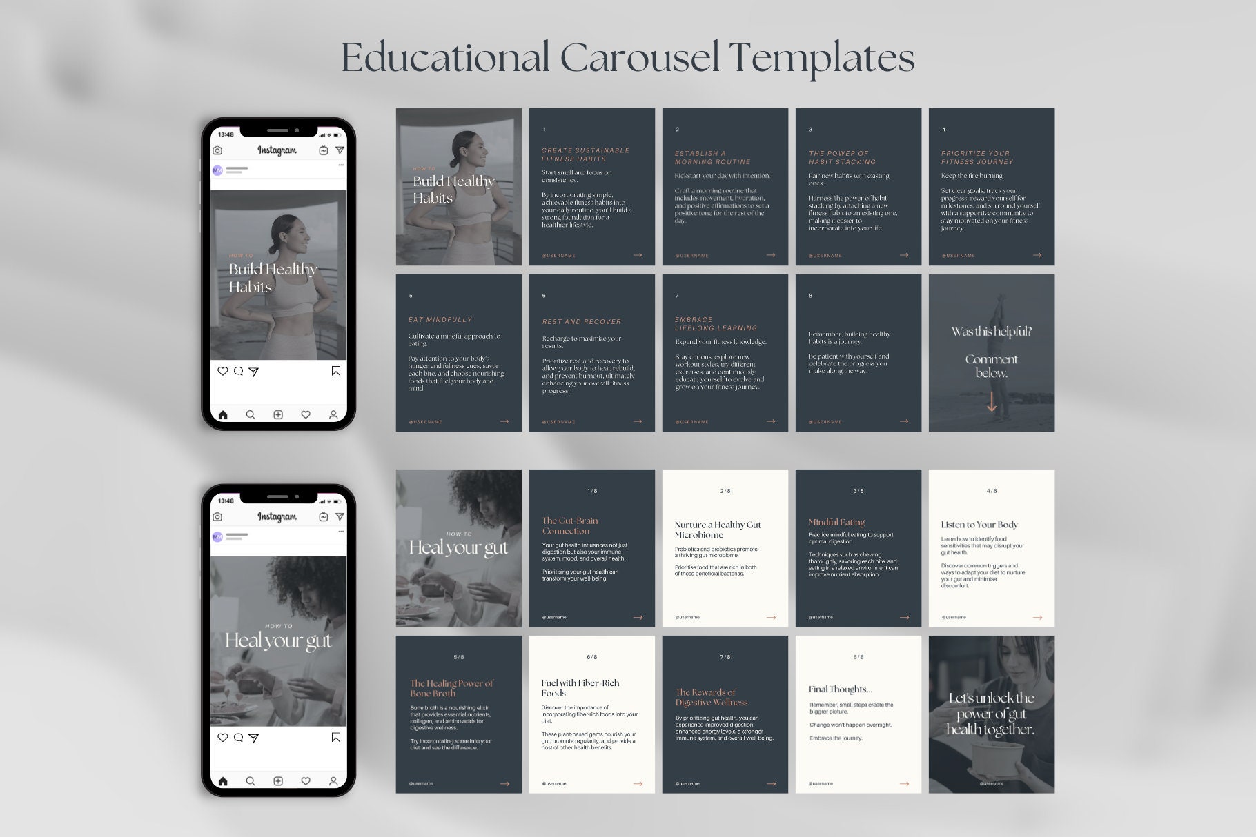 Wellness Coach Instagram Carousel Templates, Nutrition Coach Carousel ...