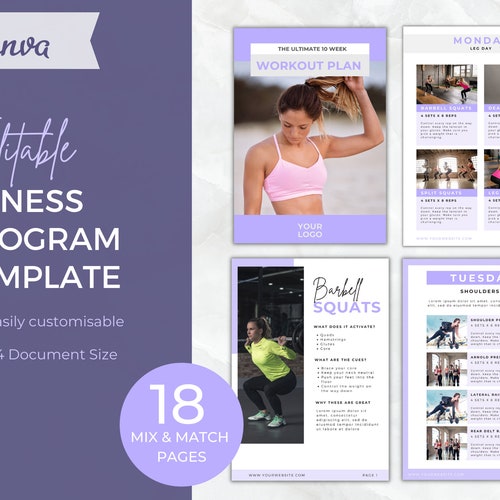 Fitness Program Template Canva Fitness Ebook Template - Etsy