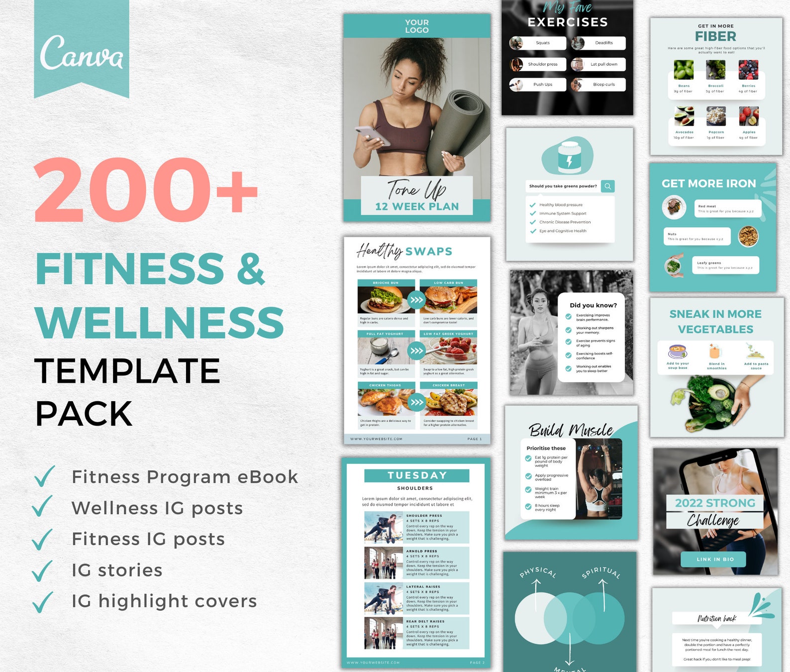 200+ Fitness Template Pack | Health Nutrition Instagram Templates ...