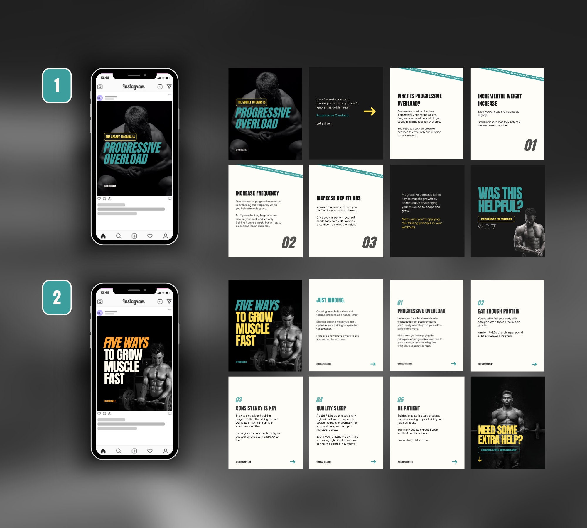 Fitness Coach Instagram Carousel Templates, Nutrition & Muscle Gain ...