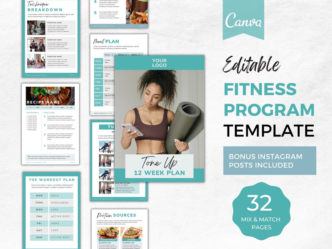 Fitness Program Template Canva | Fitness Ebook Template | Personal ...