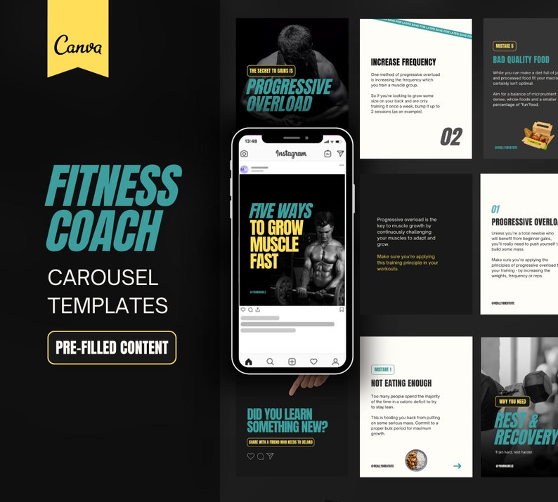 Fitness Coach Instagram Carousel Templates, Nutrition & Muscle Gain ...