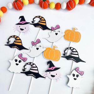 Pink Halloween Cupcake Toppers|ghost Cupcake Toppers|girly Halloween ...