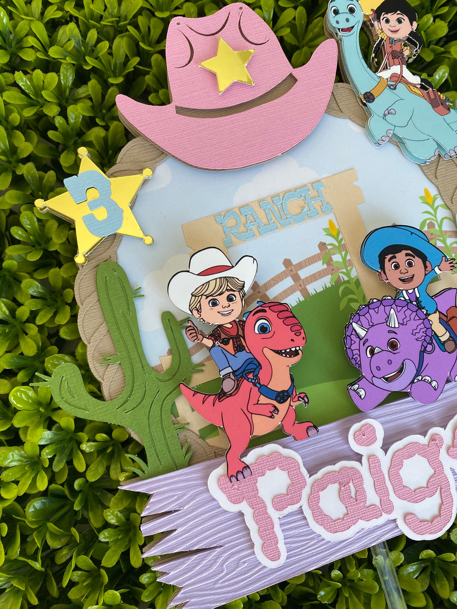 Girls Dino Ranch Cake Toppergirls Dino Ranch Birthdaypink - Etsy