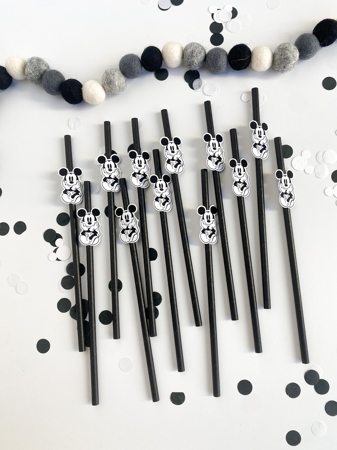 12 Modern Mickey Mouse Paper Straws| Black and White Mickey Mouse Theme ...