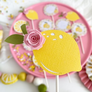 Pink Roses & Lemon Cupcake Toppers| Lemon Cupcake Toppers|lemon Theme ...