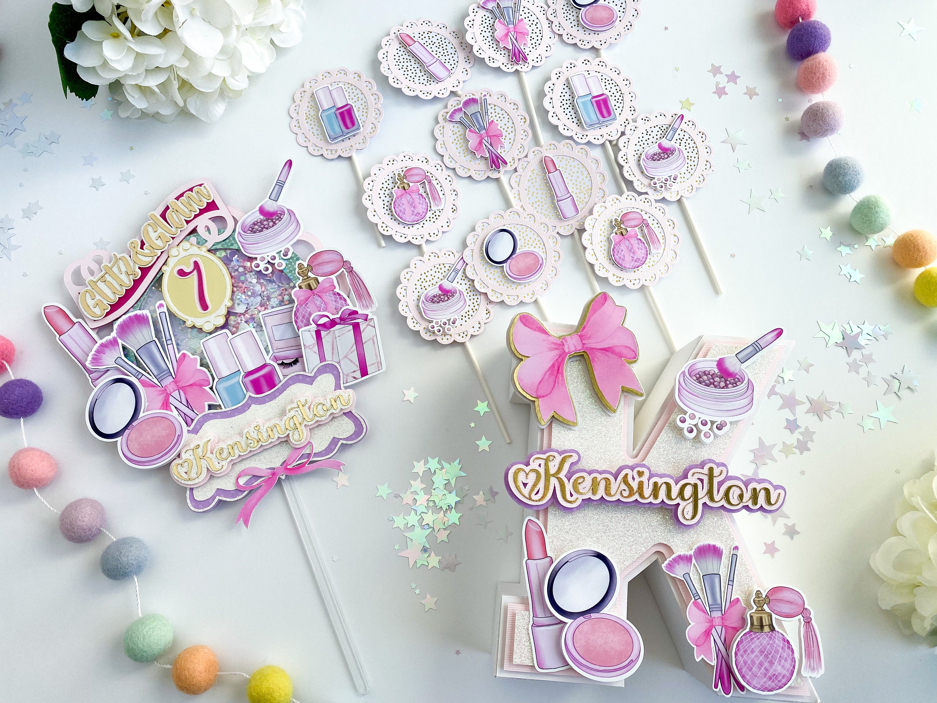 Makeup Cake Topper| Glitz and Glam Cake Topper|pamper Party Cake Topper ...