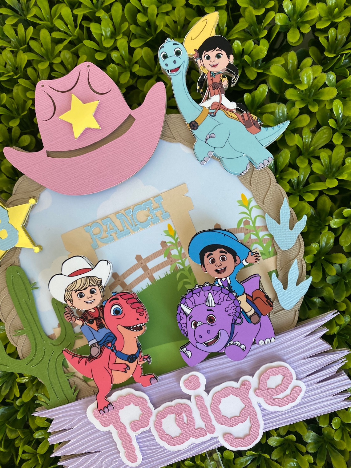 Girls Dino Ranch Cake Toppergirls Dino Ranch Birthdaypink - Etsy