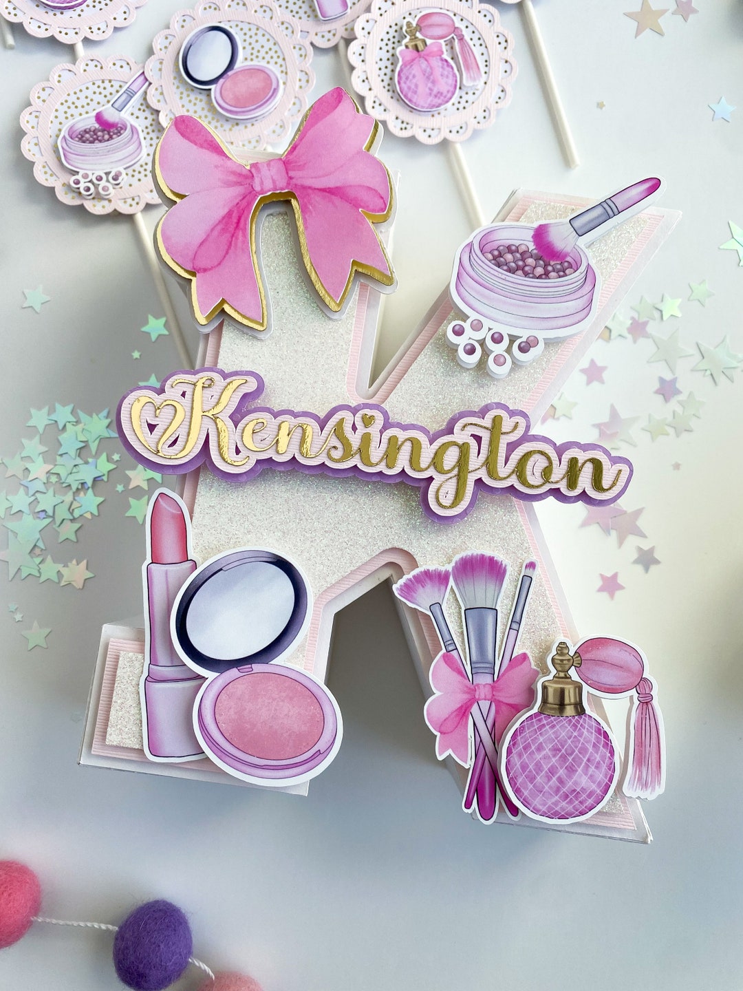 Makeup 3D Letter Glitz and Glam 3D Letter|pamper Party Cake Topper ...