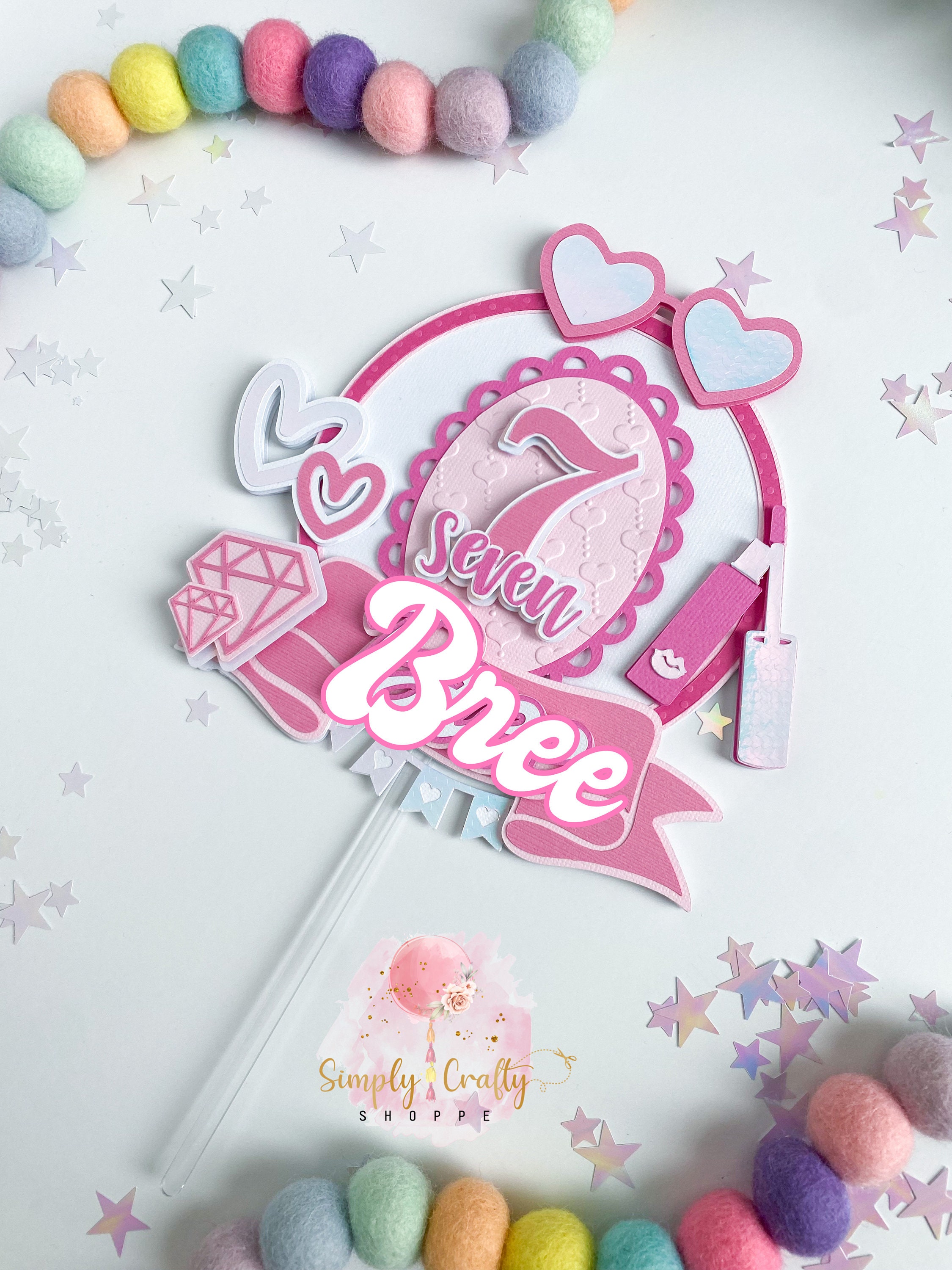 Pink Cake Topperpink Girly Cake Toppergirls Pink Cake Topper - Etsy