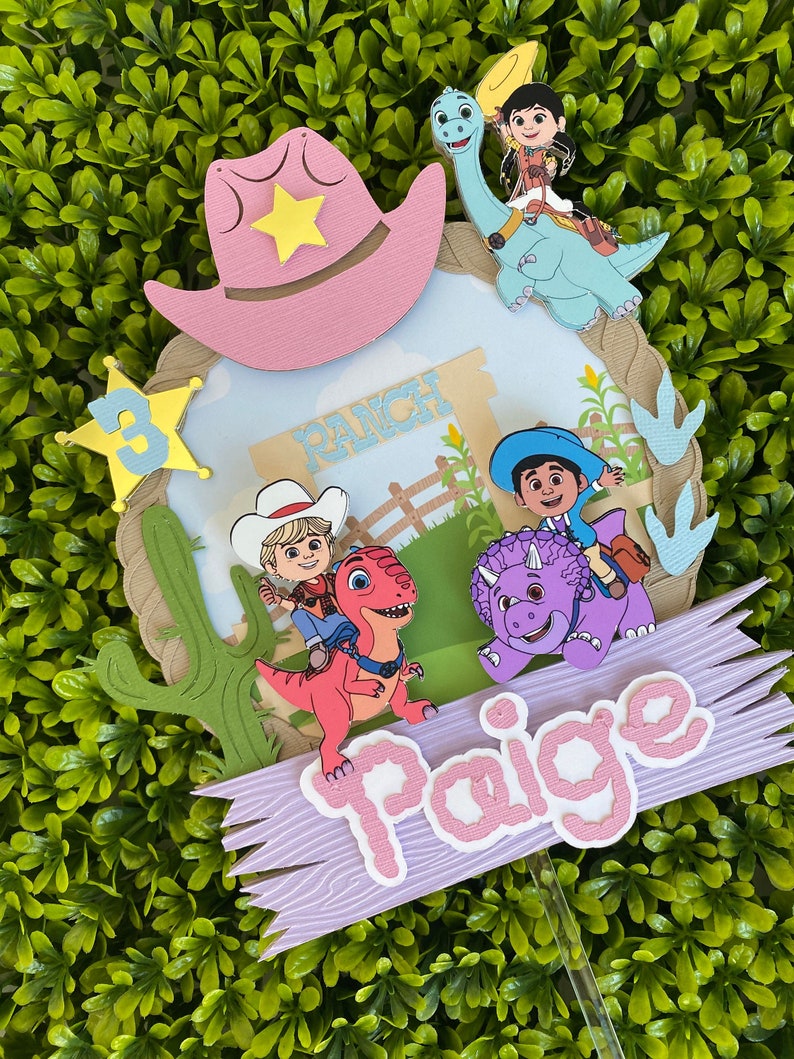 Girls Dino Ranch Cake Toppergirls Dino Ranch Birthdaypink - Etsy