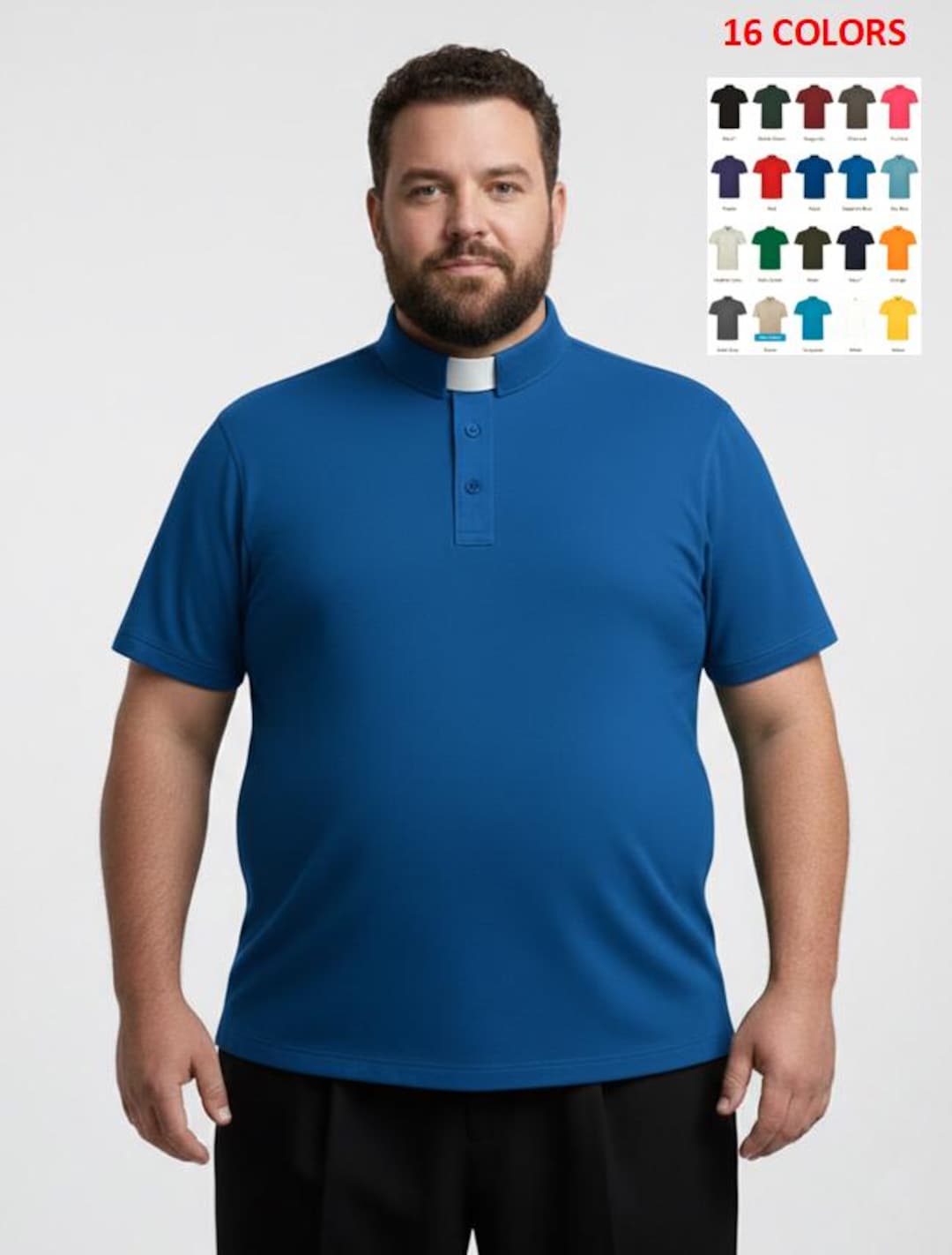 Big and Tall Tab Collar Clerical Polo Shirt, Comfort Fit - 18 Colors - Etsy