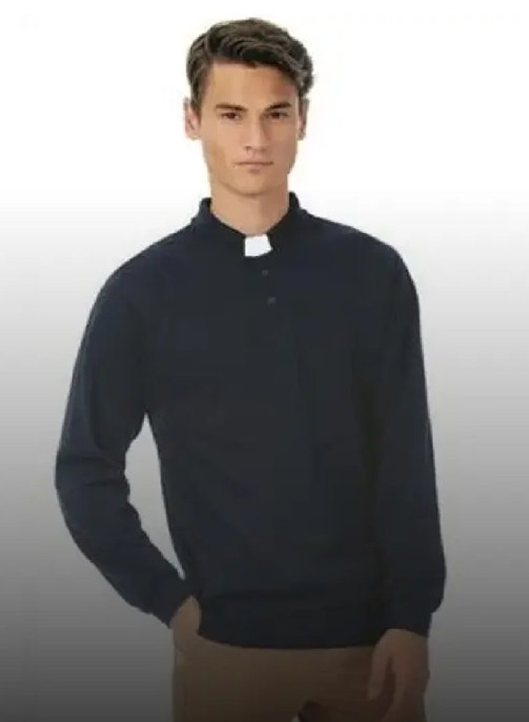 Mens Luxury LONG SLEEVED Cotton Tab Collar Clerical Polo Shirt, 12 ...
