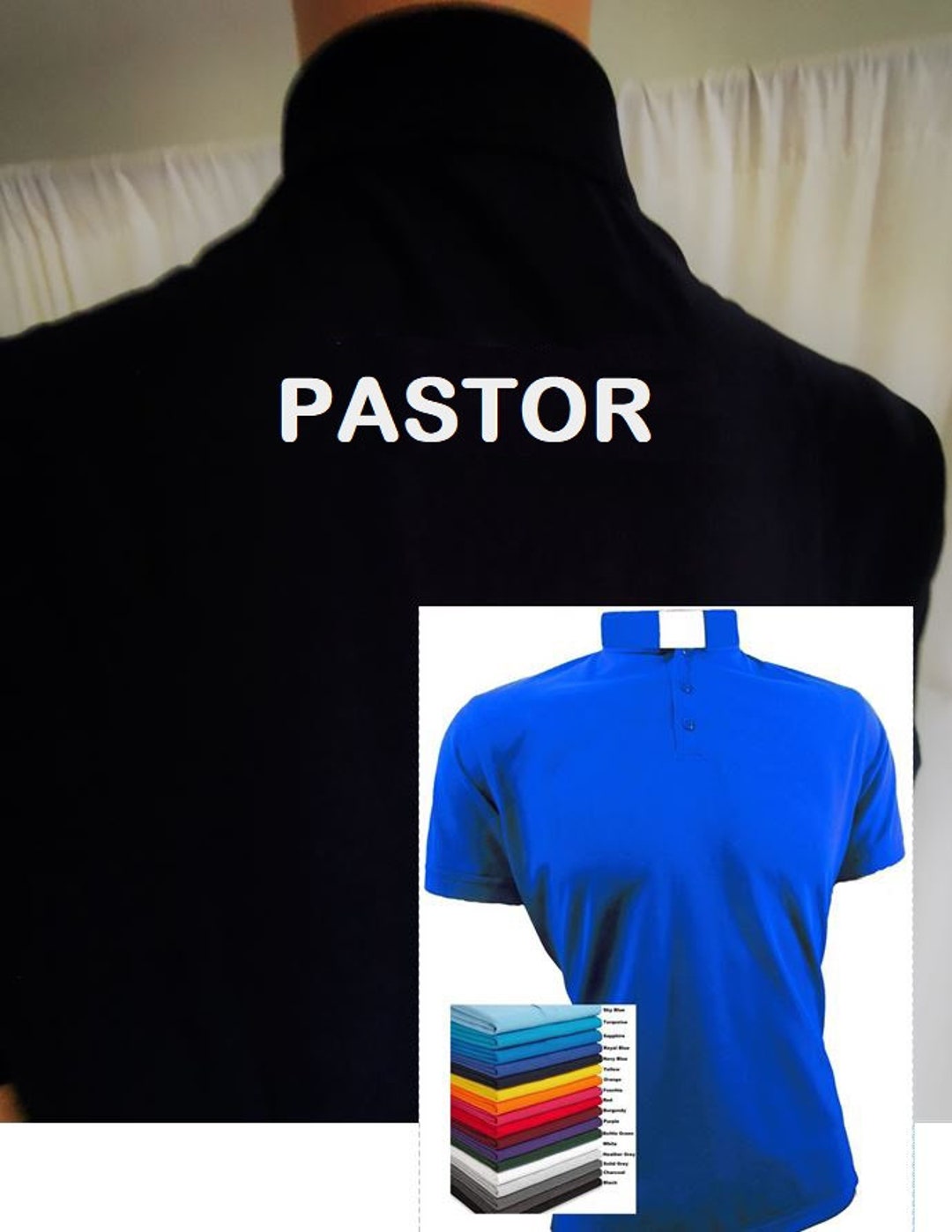 Men’s PASTOR Clerical Shirt / Clergy Shirt Polo Style (embroidered on ...