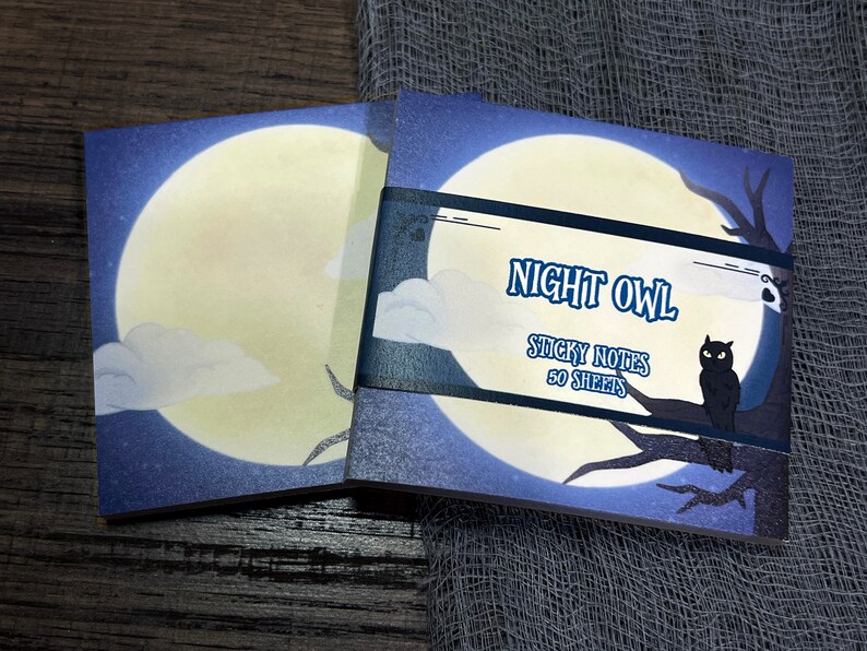 Night Owl Cute Sticky Note Pad Kawaii and Gothic Aesthetic - Etsy
