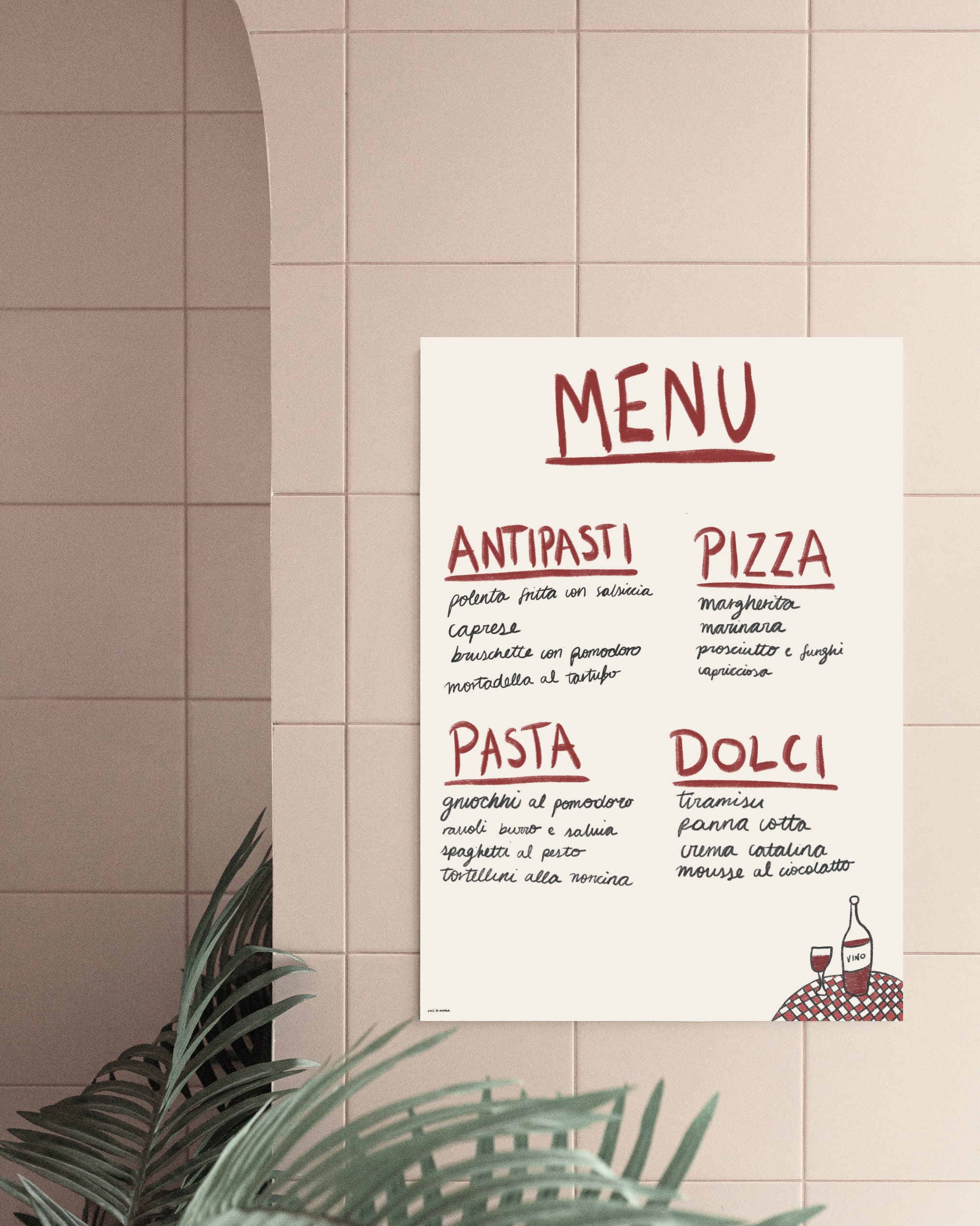Italian Menu Illustration X4 Colours | Wall Art | Printable Art ...