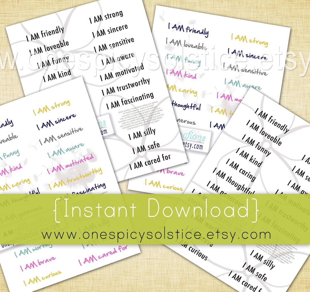I AM - Positive Affirmations Slips - Printable Instant Download - Etsy