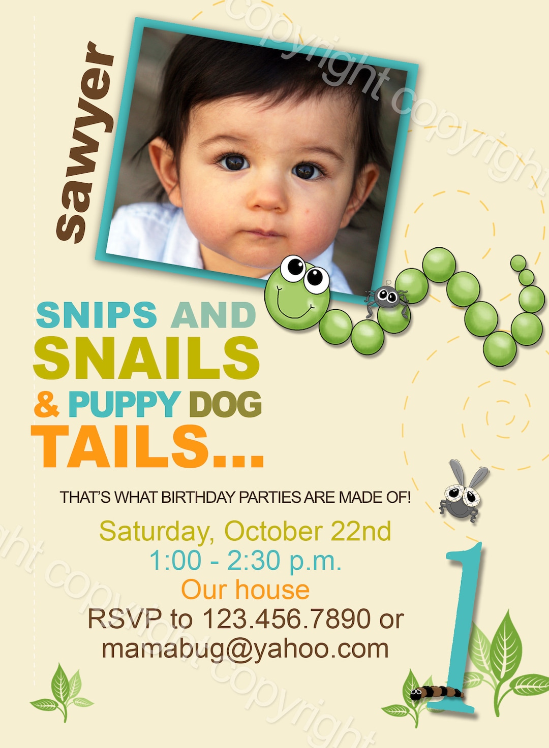 Snips Snails Puppy Dog Tails - Custom Birthday Party Invitation - Girl ...
