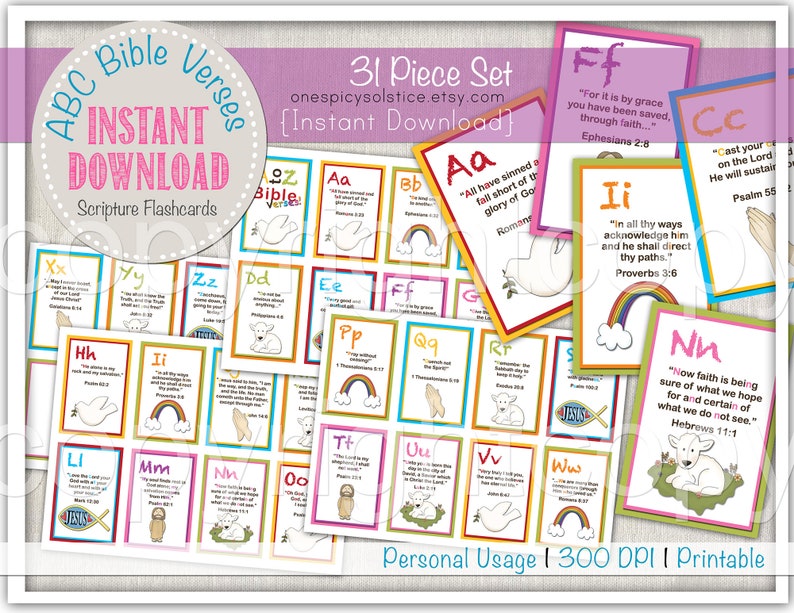 A to Z Bible Verse Flashcards - ABC Alphabet Scripture Verses Printable ...