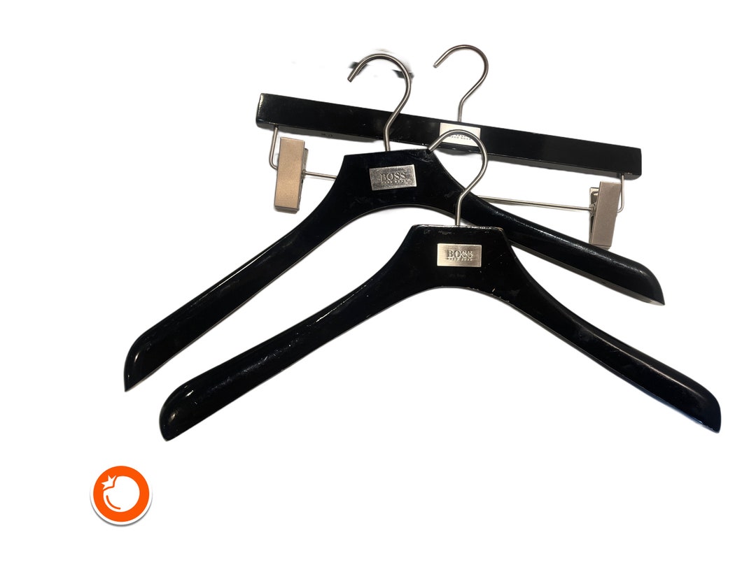 1990s 3 Iconic Original Hugo Boss Designer Coat Hangers Black Wood With ...