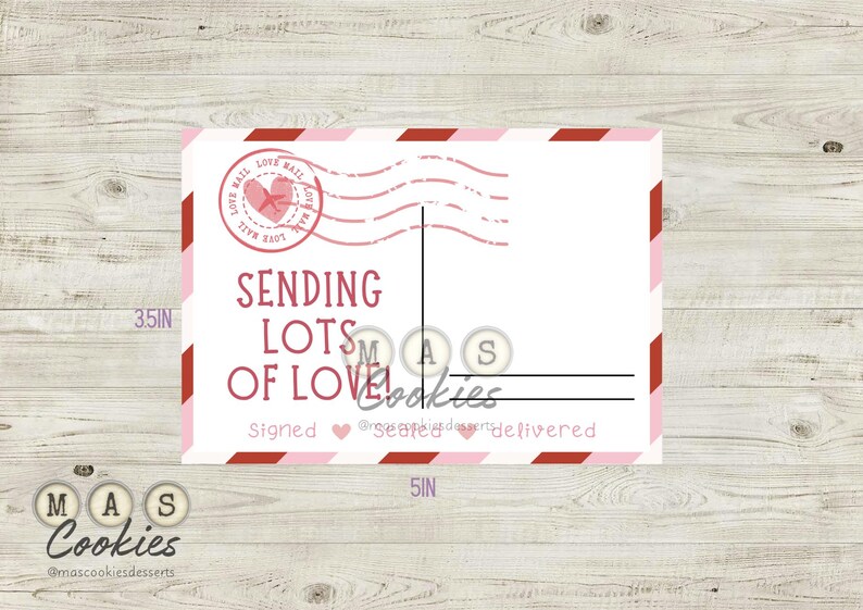 Printable Cookie Card - Valentine Postcard Cookie Card - Instant ...