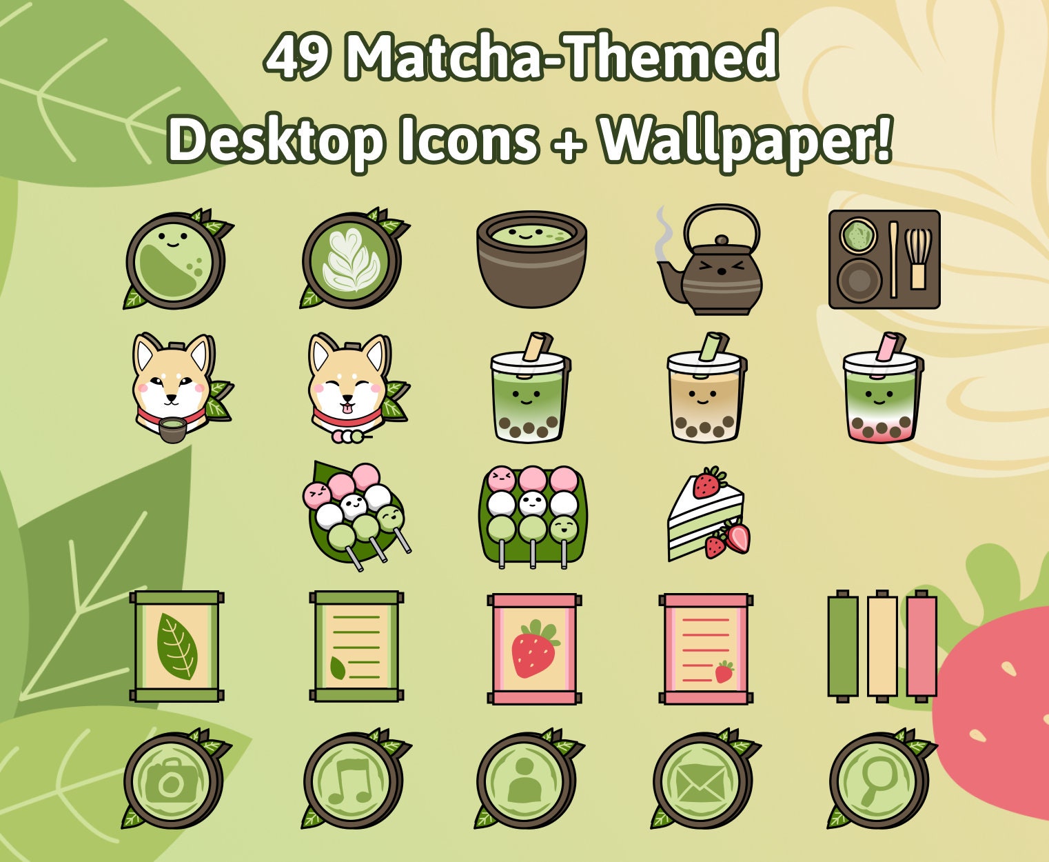 Cute Matcha Folder Icons | Windows and Macos | Digital Bundle Download ...