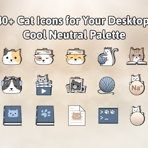 Cute Cat Folder Icons | Neutral Denim | Windows and Macos | Digital ...