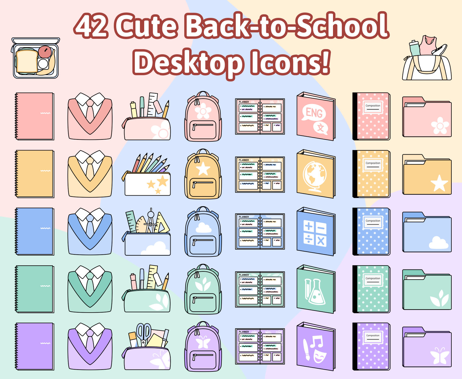 Pastel School Themed Desktop Icons | Windows and Macos | Digital Bundle ...