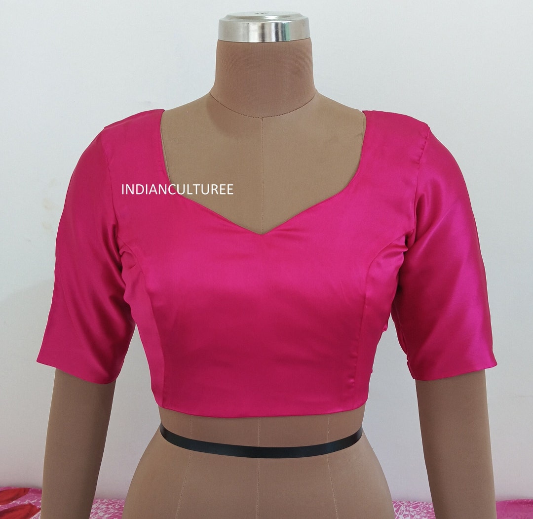 Handmade Silk Blouse in Sweet Heart Neck and Elbow Sleeves Blouse,saree ...