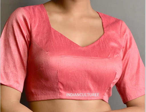 Peach Colour Silk Blouse in Sweetheart Neckelbow Sleeves - Etsy