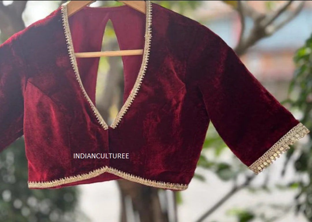 Made to Order Beautiful Designer V Neck Velvet Blouse With Elbow ...