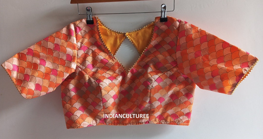 Handmade Multi Color V Neck Silk Blouse, With Elbow Sleeves,designer ...