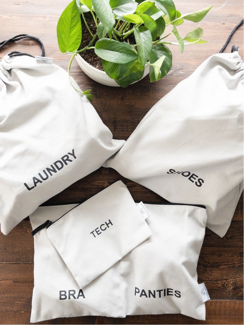 Labeled Packing Cubes Set: Cotton Suitcase Organizer Bags - Etsy